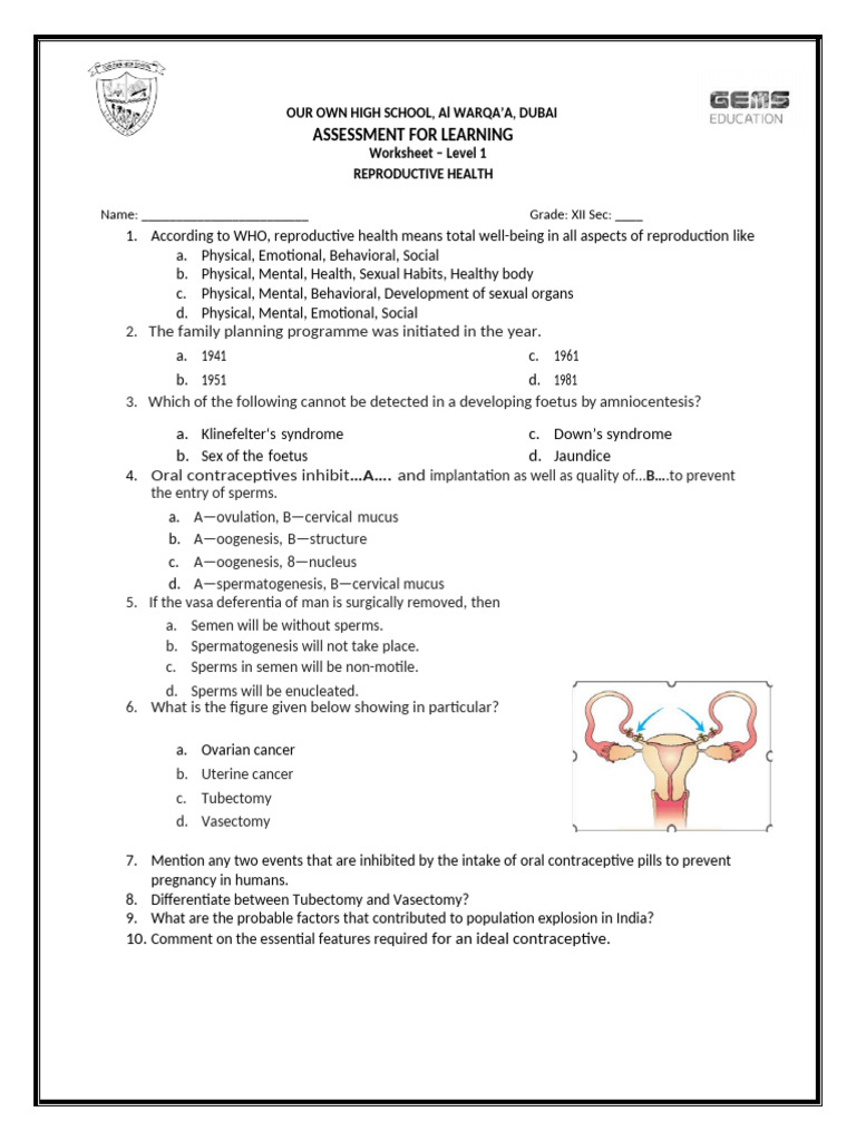 Reproductive Health Assessment Worksheet | PDF | Population Growth ...