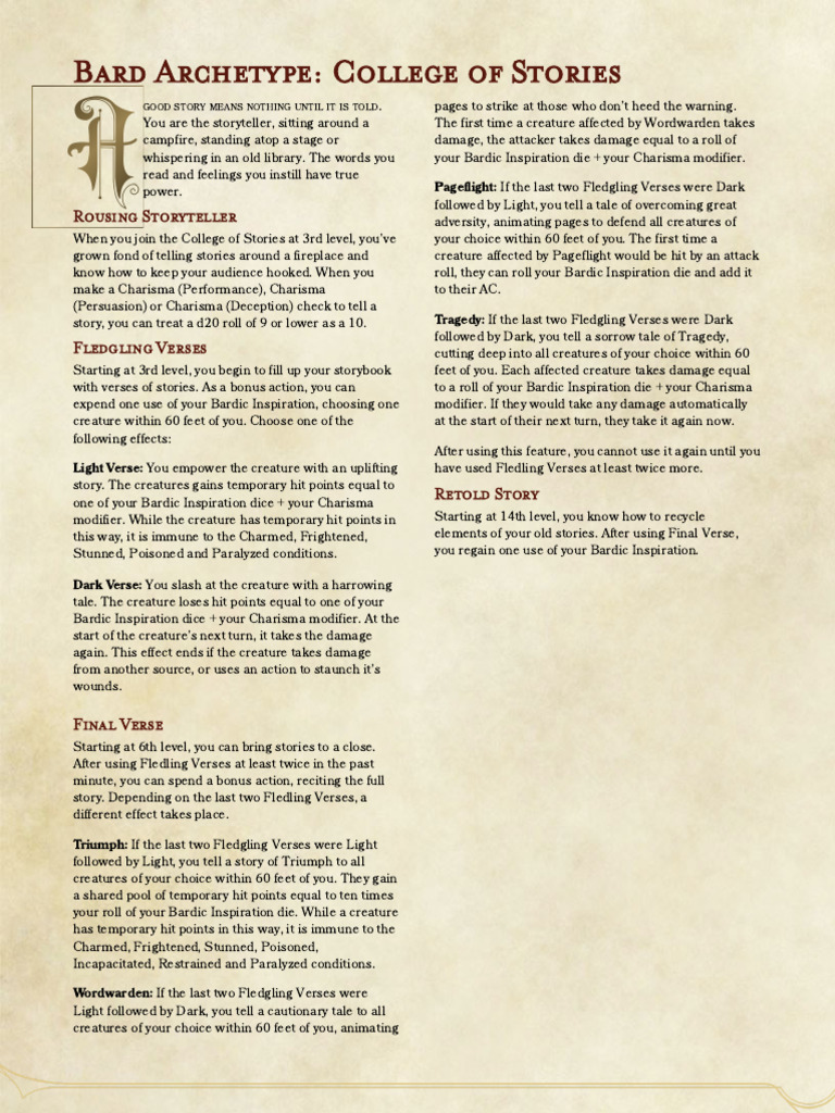 Bard Archetype: College of Stories | PDF