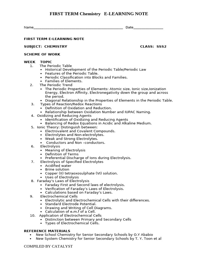 1st Term s2 Chemistry Org | PDF | Ion | Periodic Table