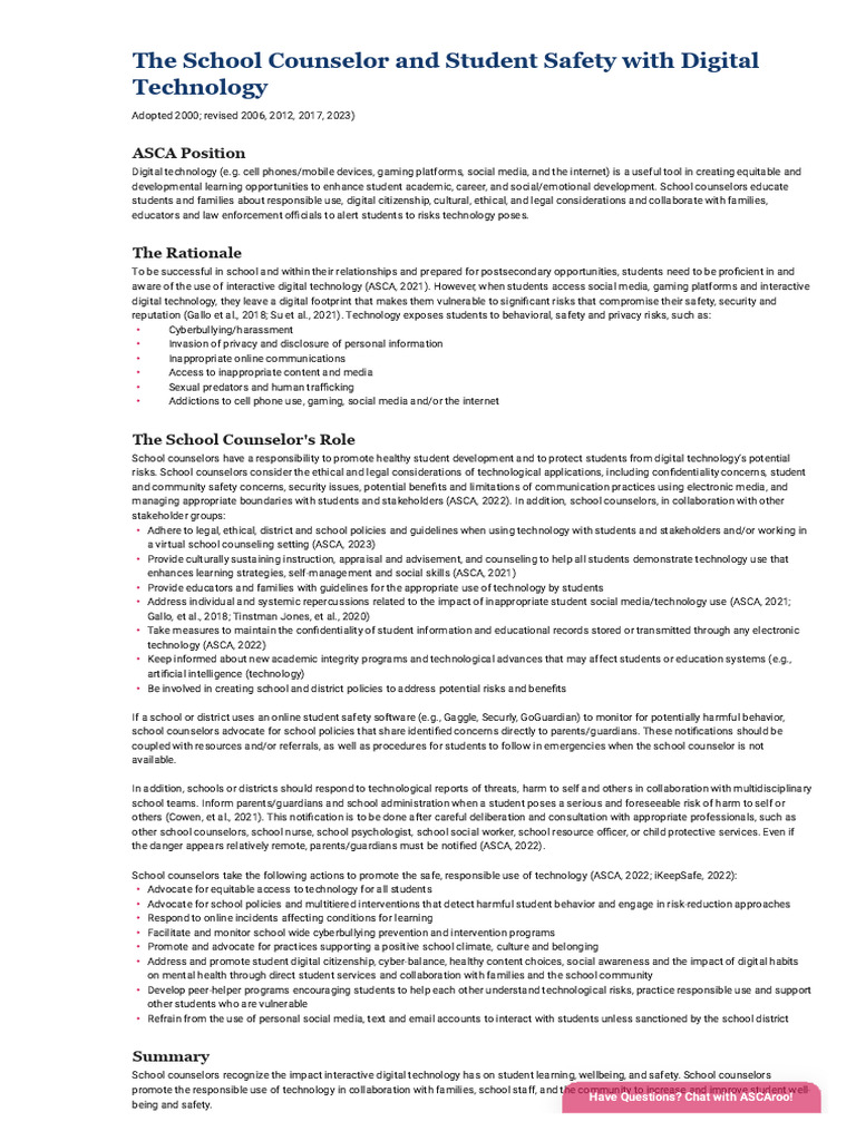 School Counselors & Digital Safety | PDF | School Counselor
