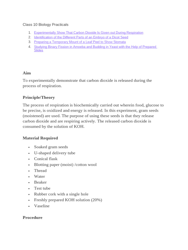 Class 10 Biology Practical Experiments | PDF | Seed | Cellular Respiration