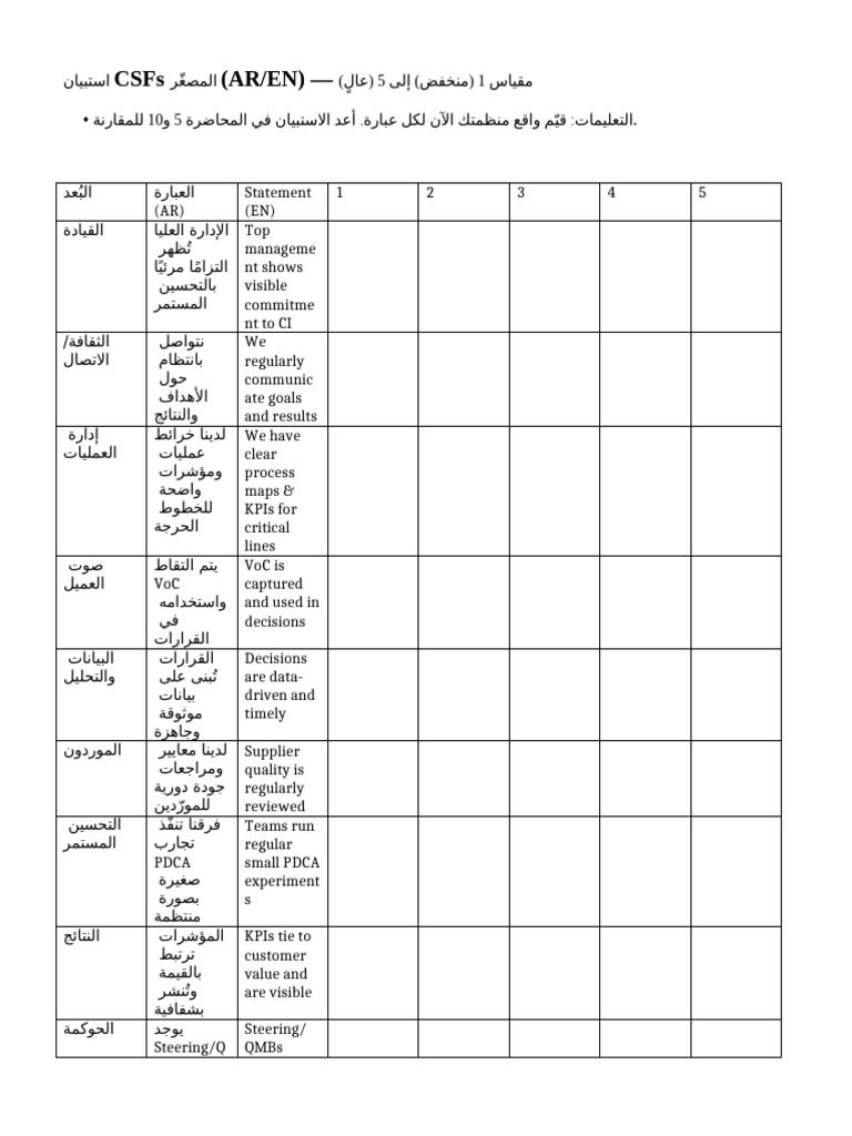 CSFs Mini Survey AR-En | PDF