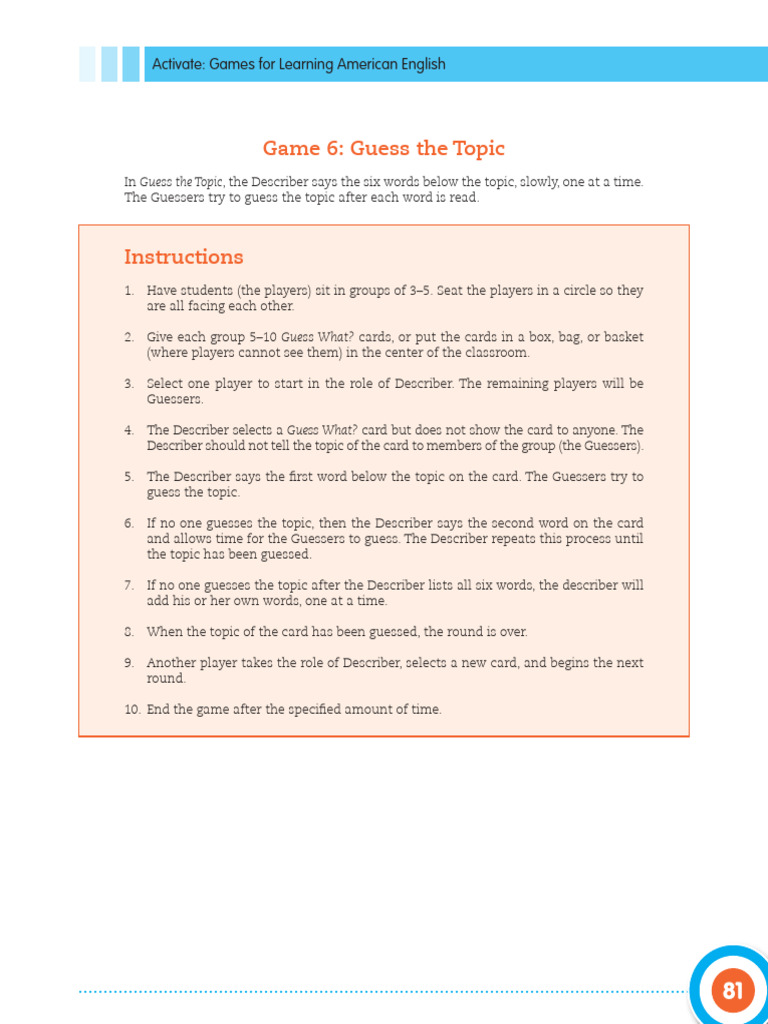 Guess What-Guess The Topic Instructions | PDF