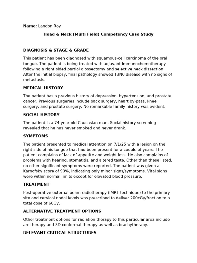 Head and Neck Case Study | PDF | Head And Neck Cancer | Radiation Therapy