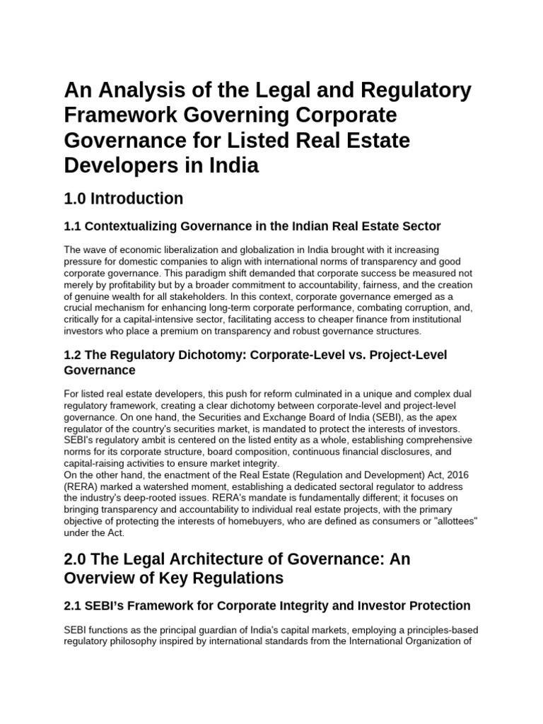 Real Estate Regulatory Framework | PDF | Governance | Corporate Governance