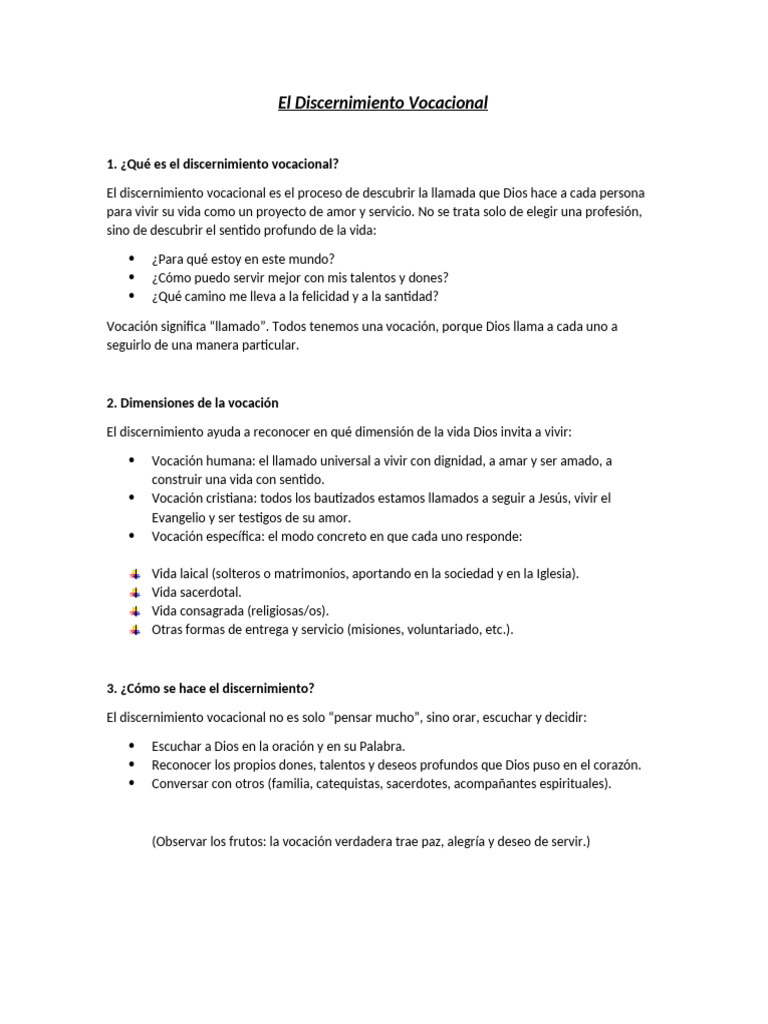 El Discernimiento Vocacional WORD | PDF