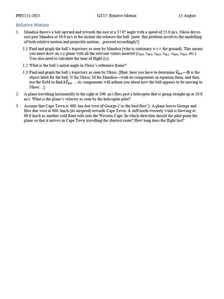 Relative Motion Problems in Physics | PDF