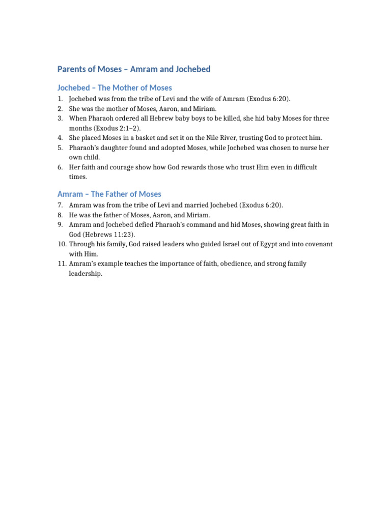 Amram and Jochebed: Parents of Moses | PDF