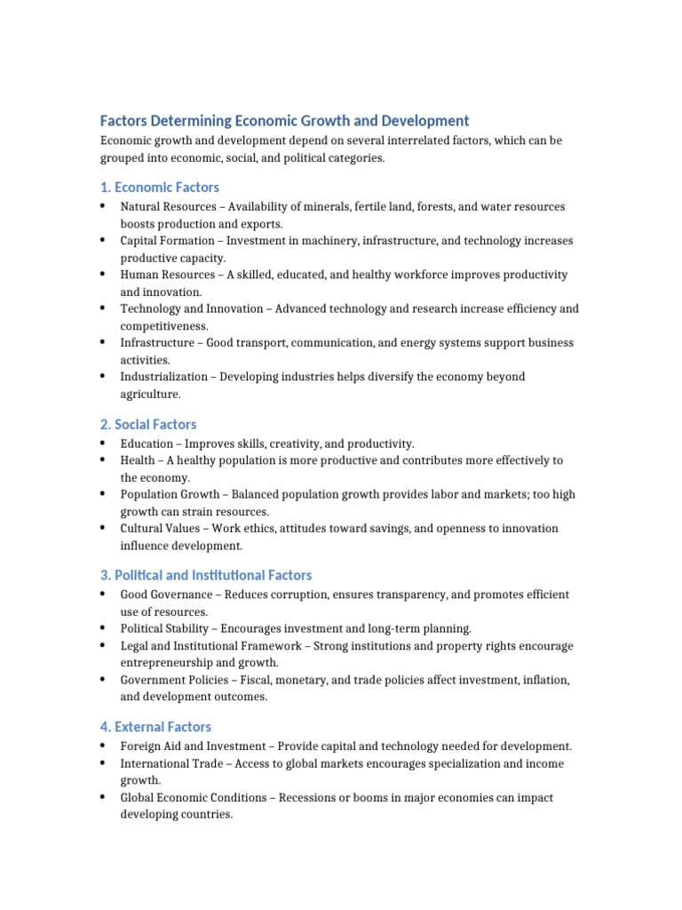 Factors Influencing Economic Growth | PDF