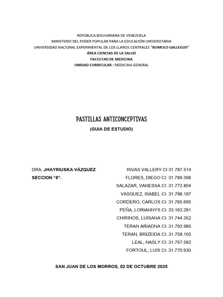 Pastillas Anticonceptivas | PDF | Píldora anticonceptiva oral combinada ...