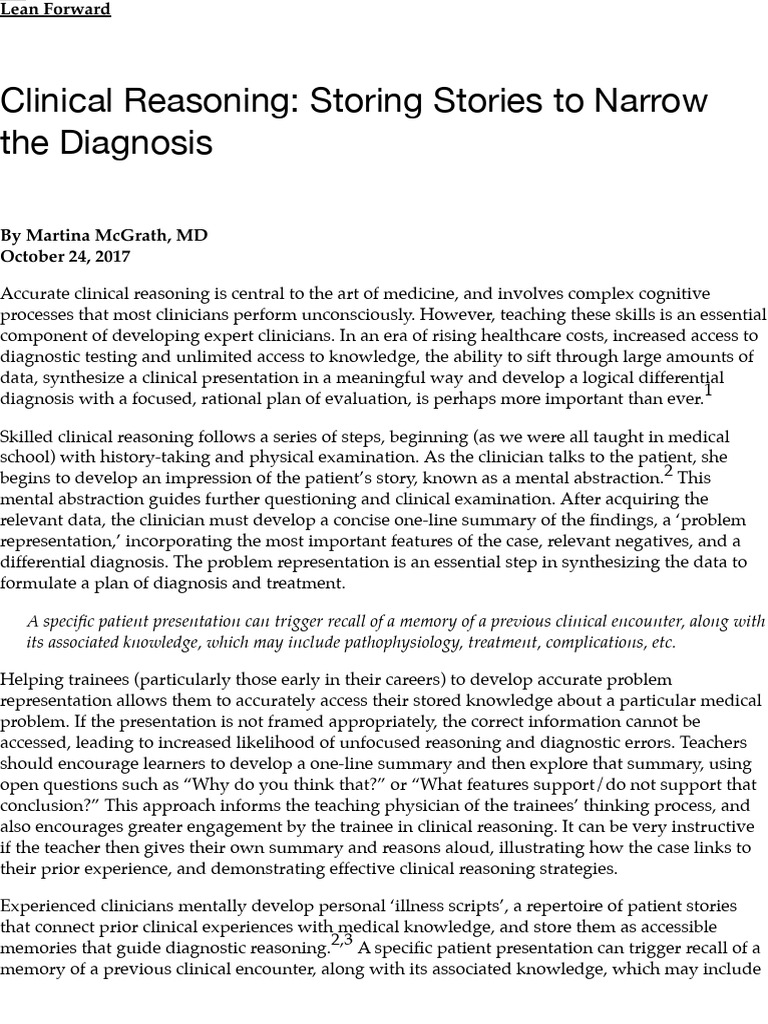 Clinical Reasoning: Storing Stories to Narrow the Diagnosis – Lean ...