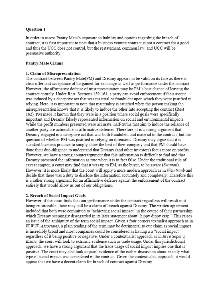 [BW] Fall 2022 Sample Answer 1 | PDF | Damages | Legal Remedy