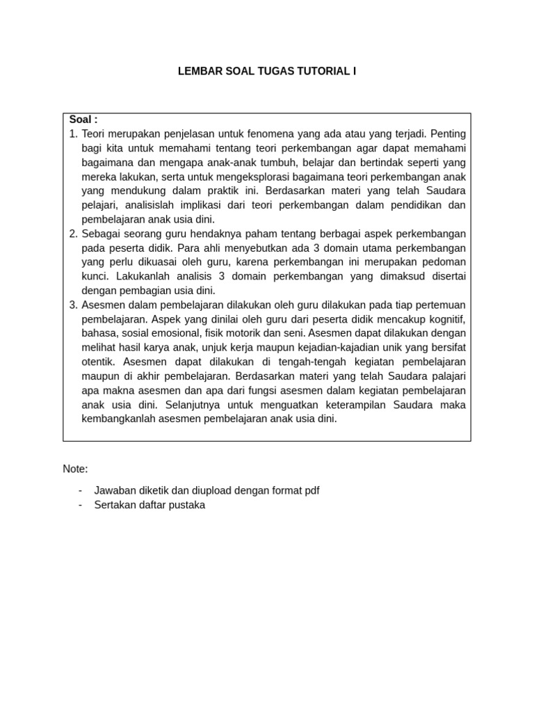 Lembar Soal Tugas Tutorial I | PDF