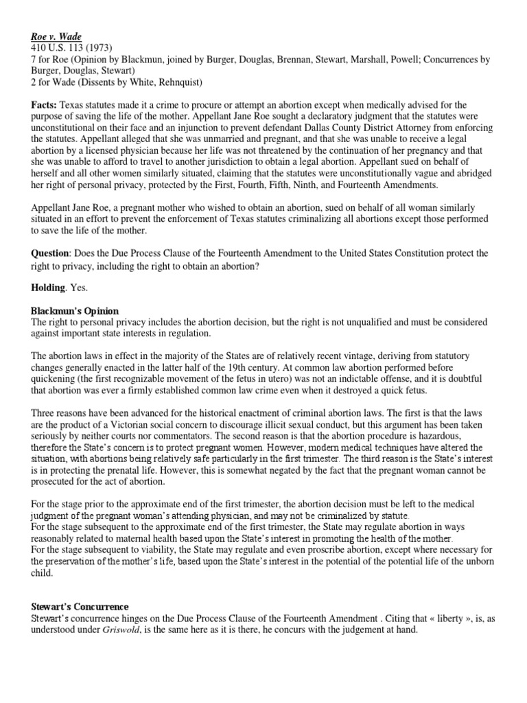 Roe v Wade Case Brief | Roe V. Wade | William Rehnquist