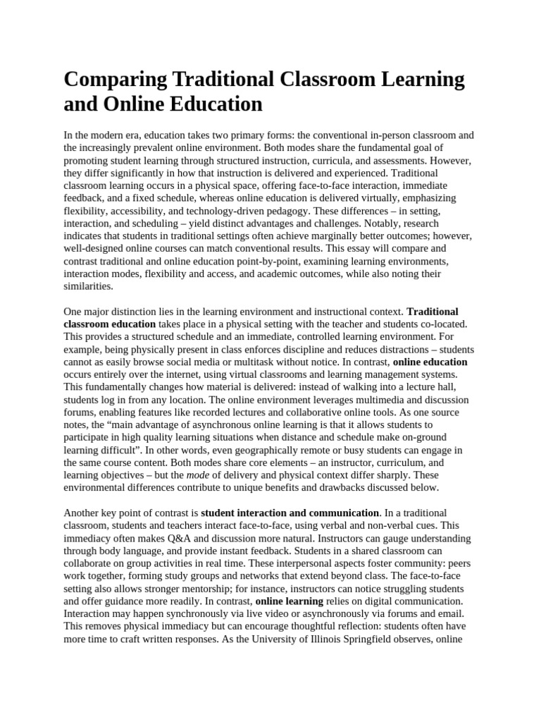 Traditional vs. Online Education Comparison | PDF | Educational ...