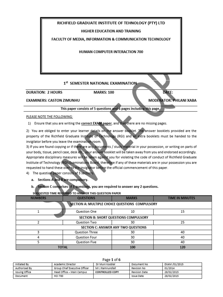 HCI 700 Exam Paper Overview | PDF | Human–Computer Interaction | Usability