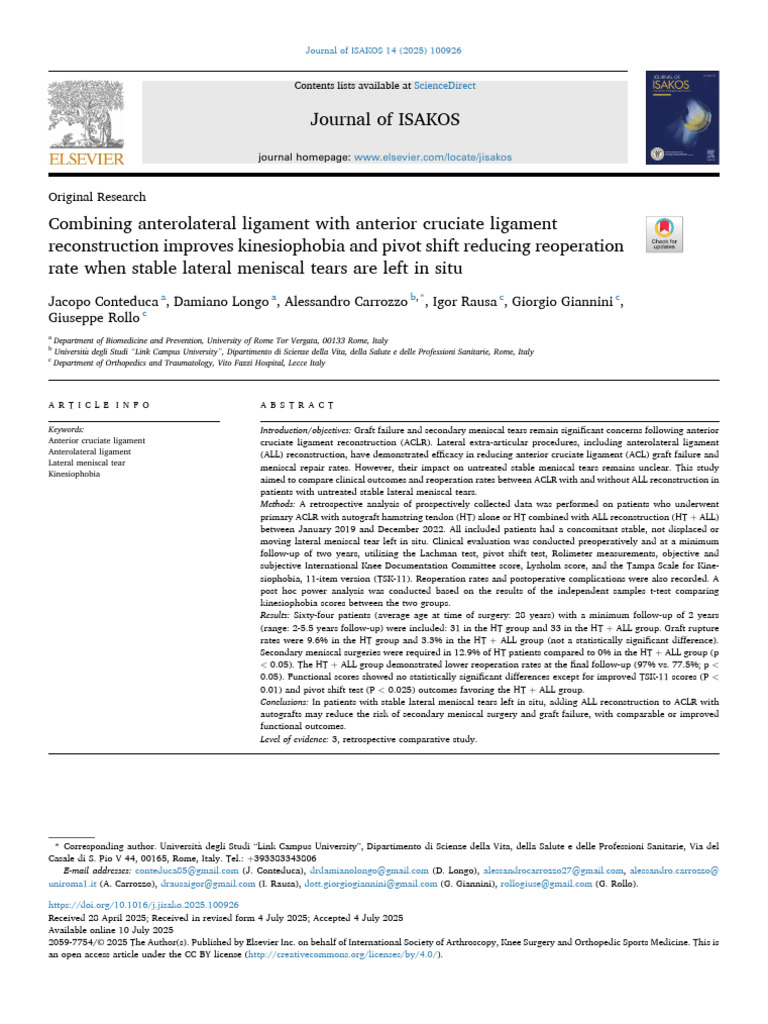 Combining Anterolateral Ligament With Anterior Cru | PDF | Student's T ...
