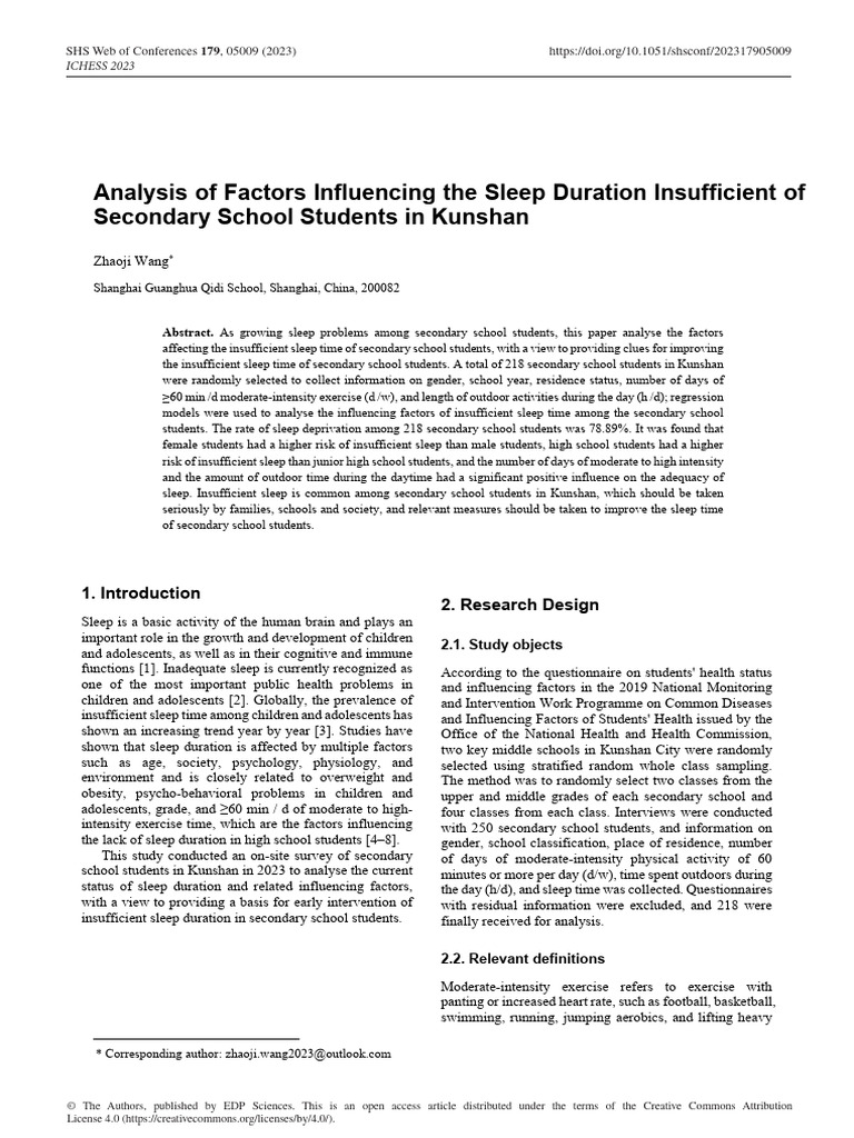 Factors Affecting Sleep in Kunshan Students | PDF | Sleep Deprivation ...