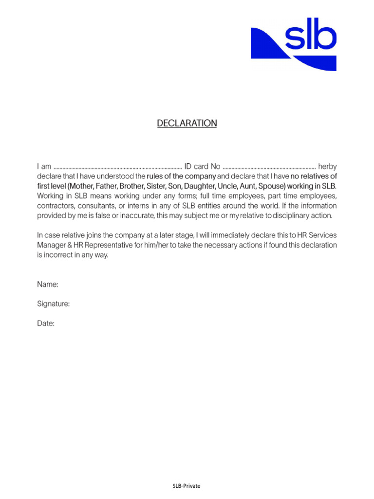 SLB Relative Declaration Form | PDF