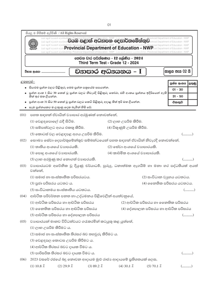 Grade 12 Business Studies 3rd Term 2024 | PDF