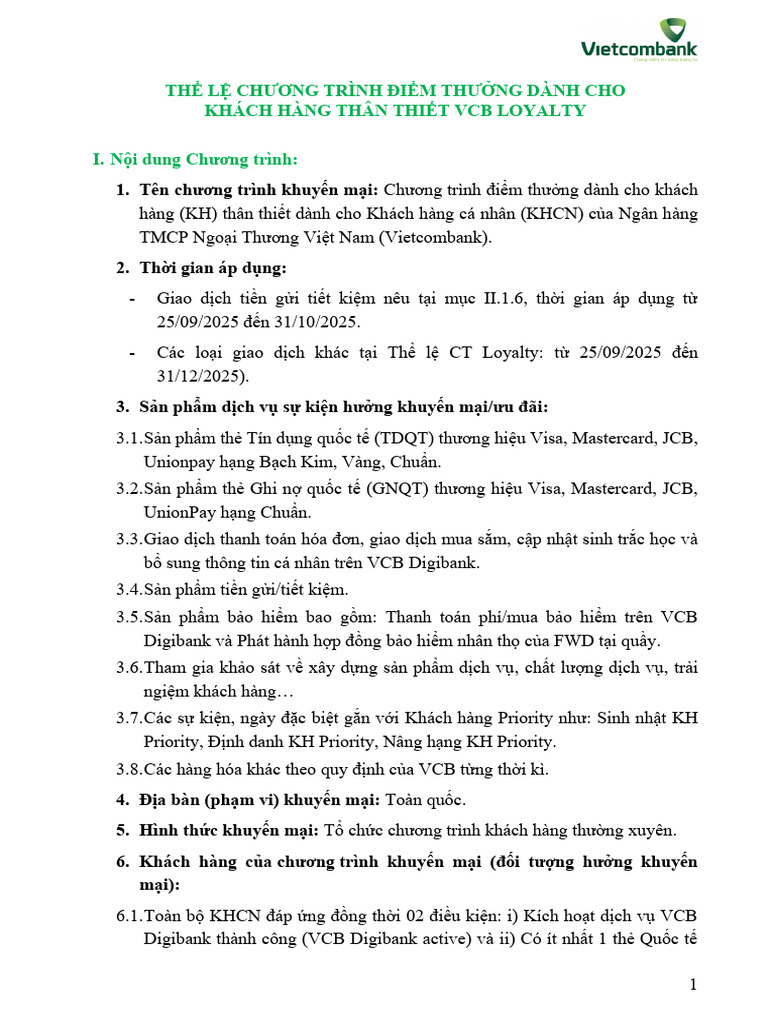 The Le Chuong Trinh Diem Thuong VCB Loyalty | PDF