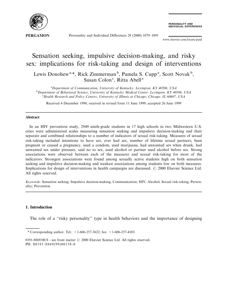 Sensation Seeking Impulsive Decision Mak | PDF | Decision Making ...