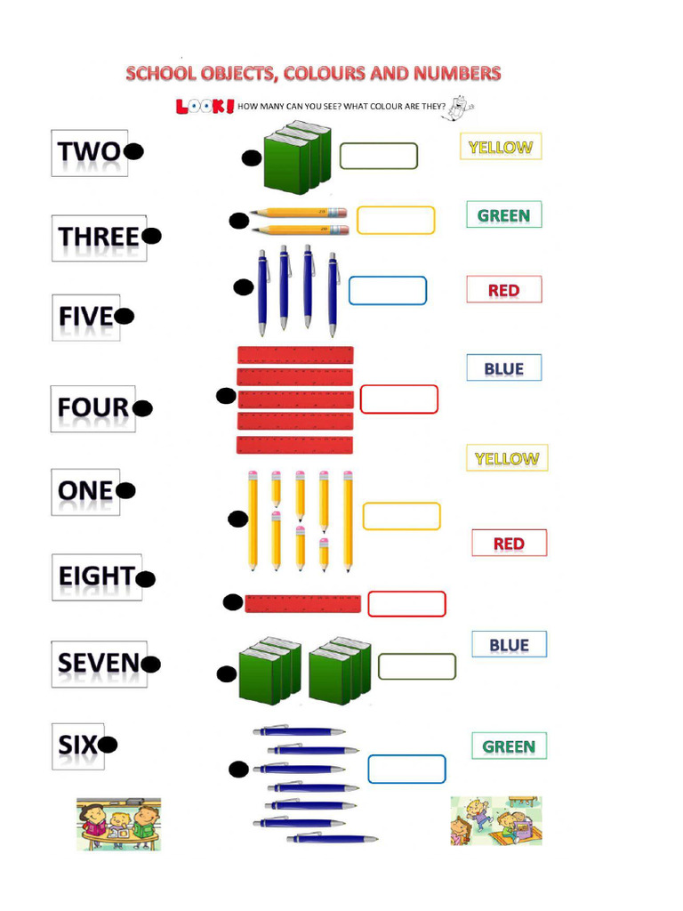 School Objects, Colours, and Numbers | PDF