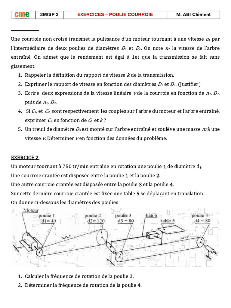 Exercices sur poulies et courroies | PDF | Courroie | Mécanique