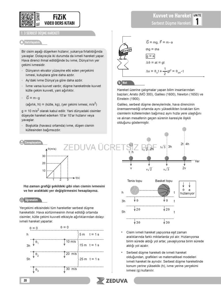 10.sinif Fizik Serbest Dusme Hareketi Konu Anlatimi PDF | PDF