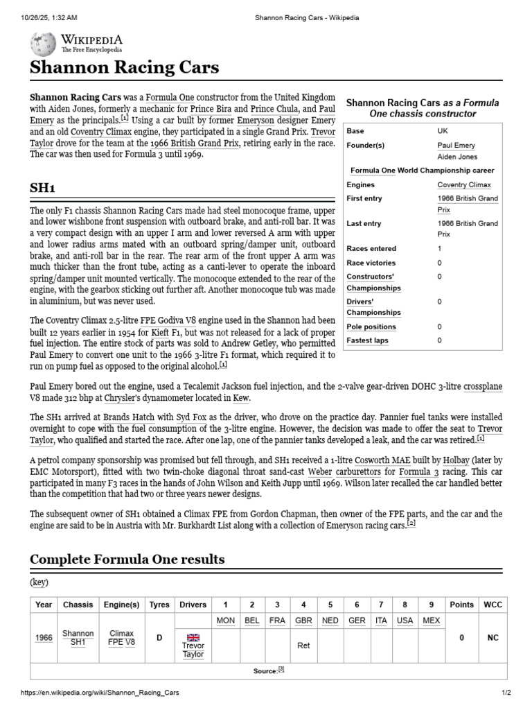 Shannon Racing Cars - Wikipedia | PDF | Motorsport | Formula Racing