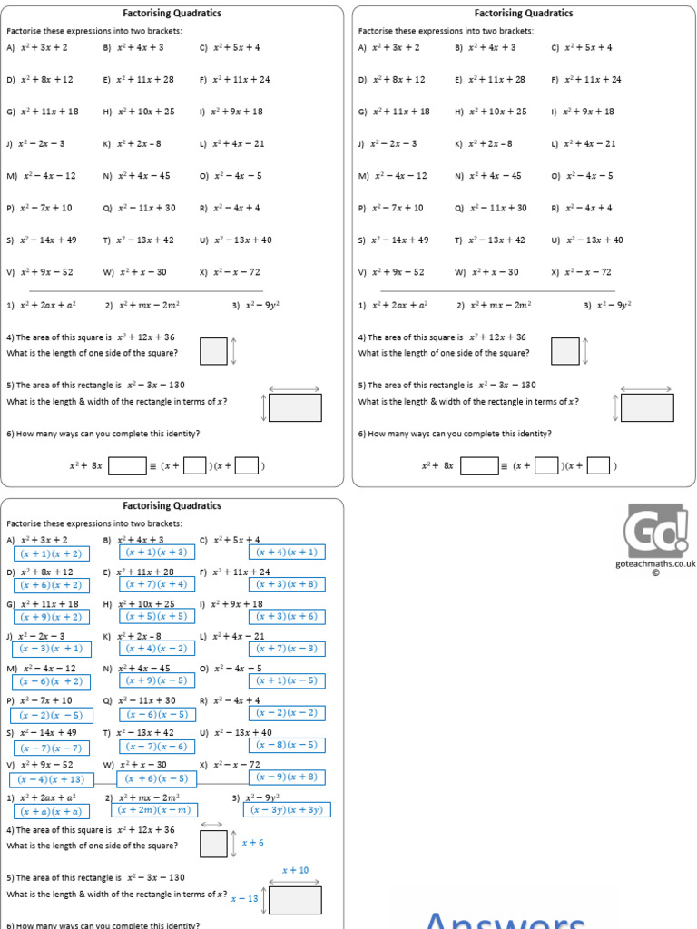 Quadratic Factorisation Without Coefficients Worksheet B A5 1 | PDF
