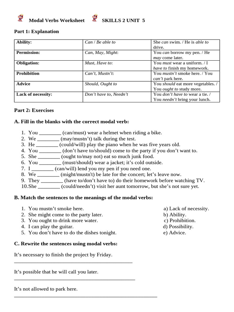 Modal Verbs Worksheet SKILLS | PDF | Verb
