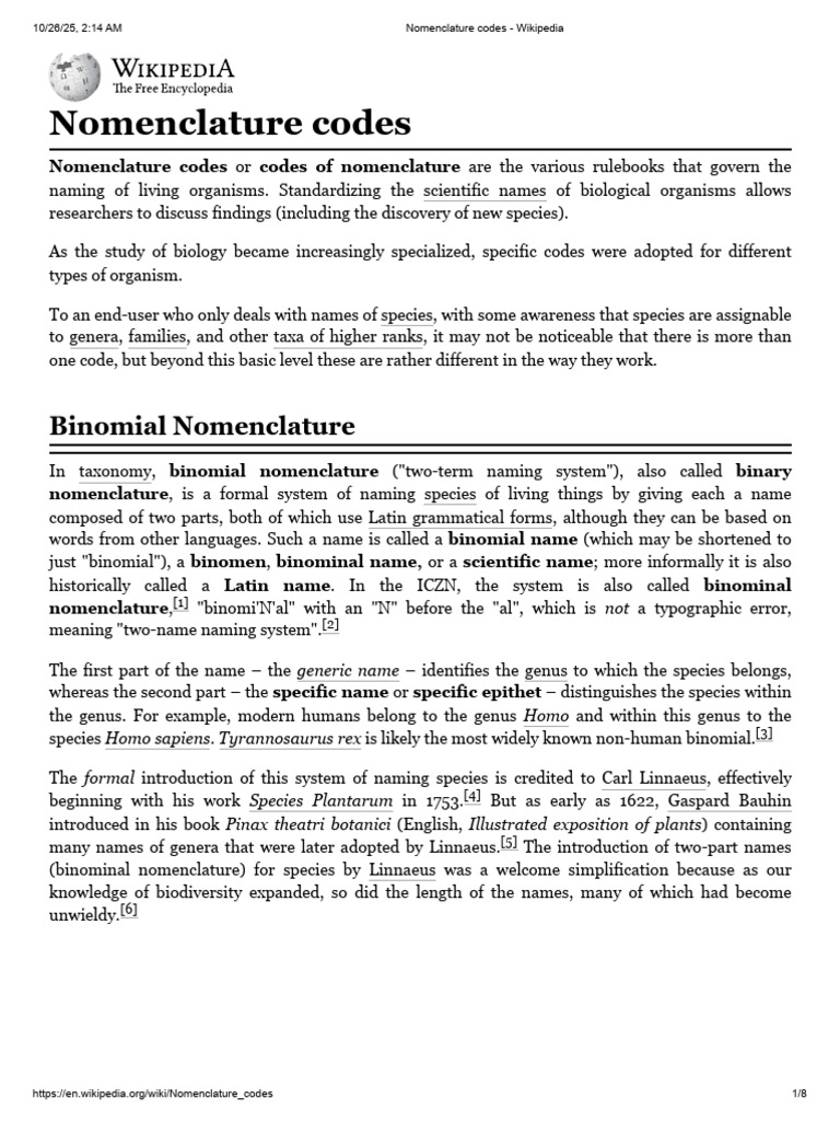 Nomenclature Codes for Organisms | PDF | Naming Conventions | Biology
