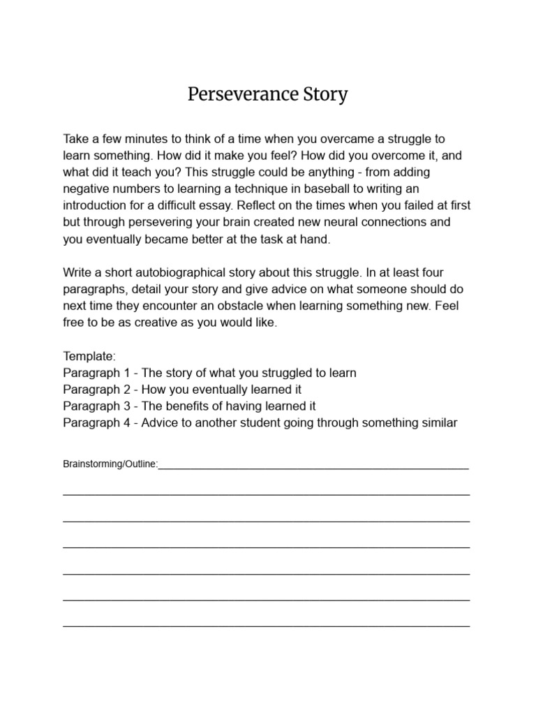 Perseverance Story Assignment | PDF | Creativity | Cognitive Psychology
