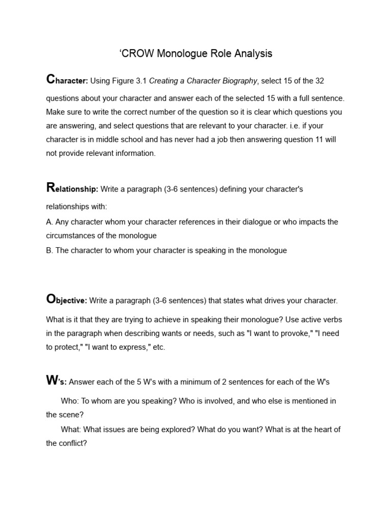 CROW Monologue Role Analysis | PDF | Monologue