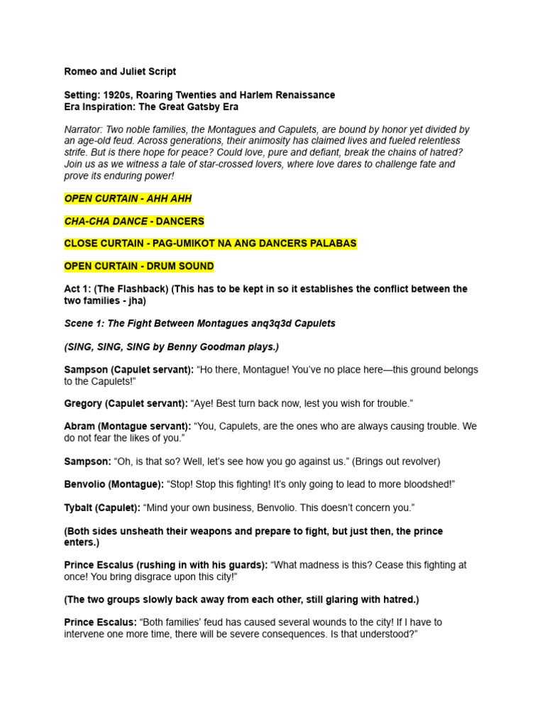 1920s Romeo and Juliet Script Adaptation | PDF | Characters In Romeo ...