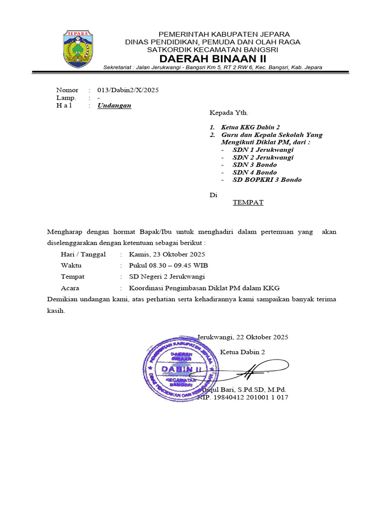 Undangan KKKS Dabin - 25 Oktober 2025 | PDF
