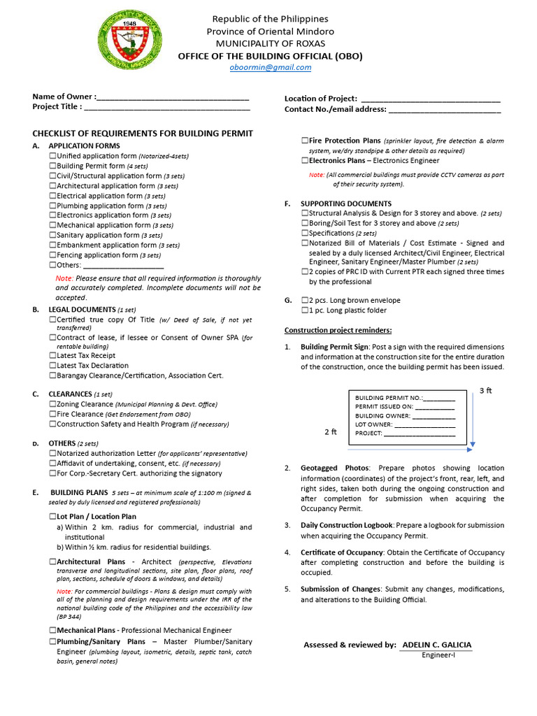 Building Permit Requirements Checklist | PDF