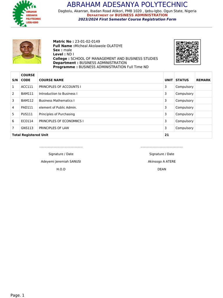 Course Registration Form | PDF