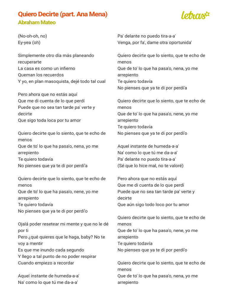 Quiero Decirte - Abraham Mateo y Ana Mena | PDF