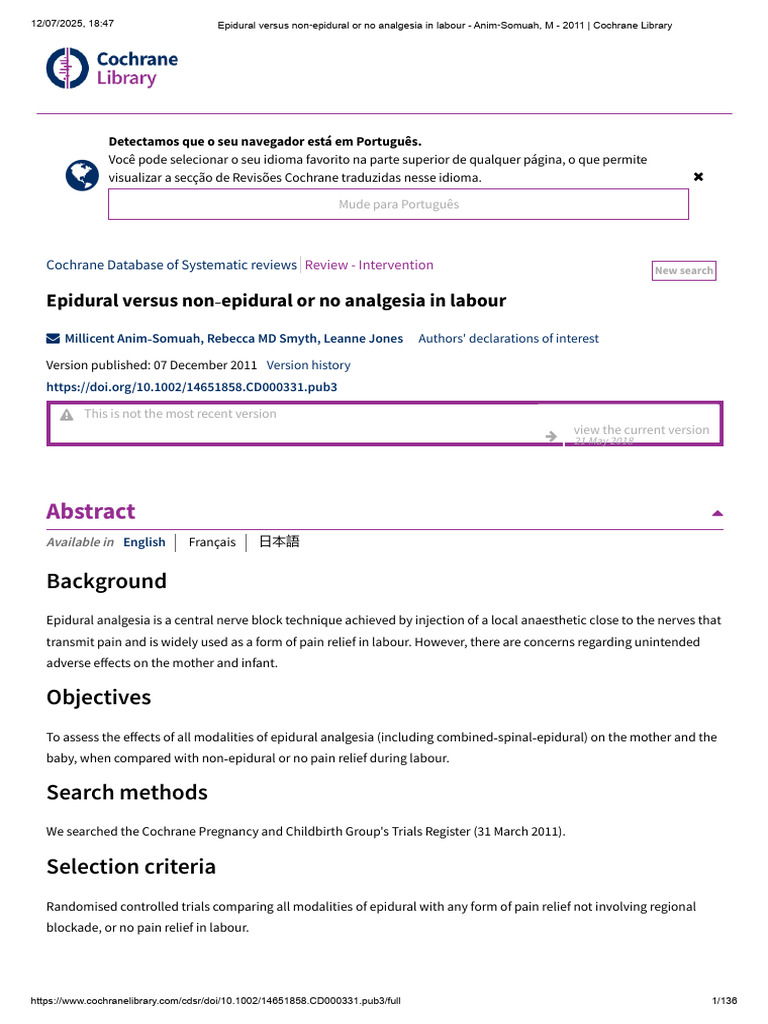 Epidural Versus Non‐Epidural or No Analgesia in Labour - Anim‐Somuah, M - 2011 _ Cochrane ...