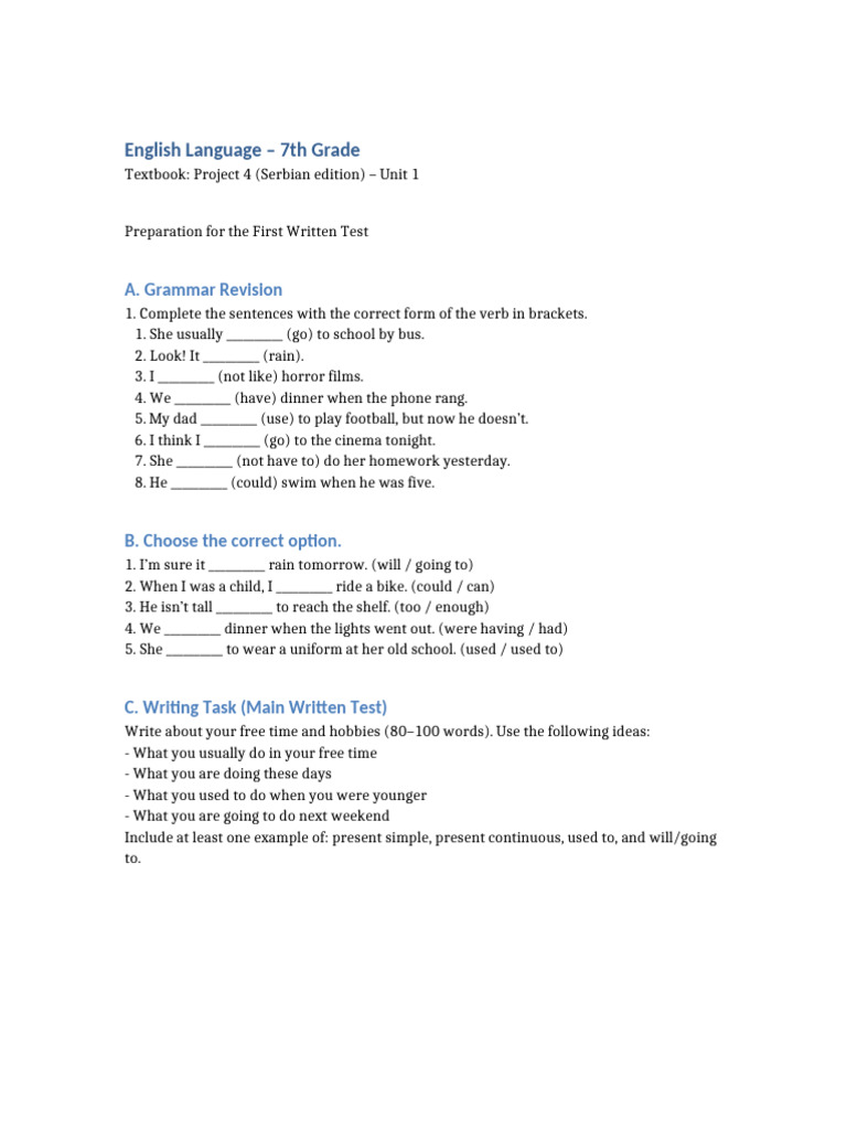 English 7th Grade Unit1 Test Practice | PDF