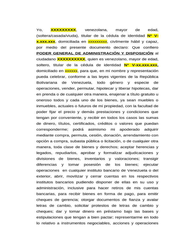 Poder General de Administración en Venezuela | PDF | Pagaré | Venezuela