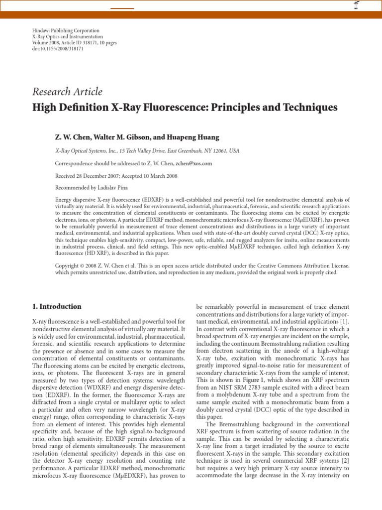 High Definition X-Ray Fluorescence Techniques | PDF | X Ray | Optics