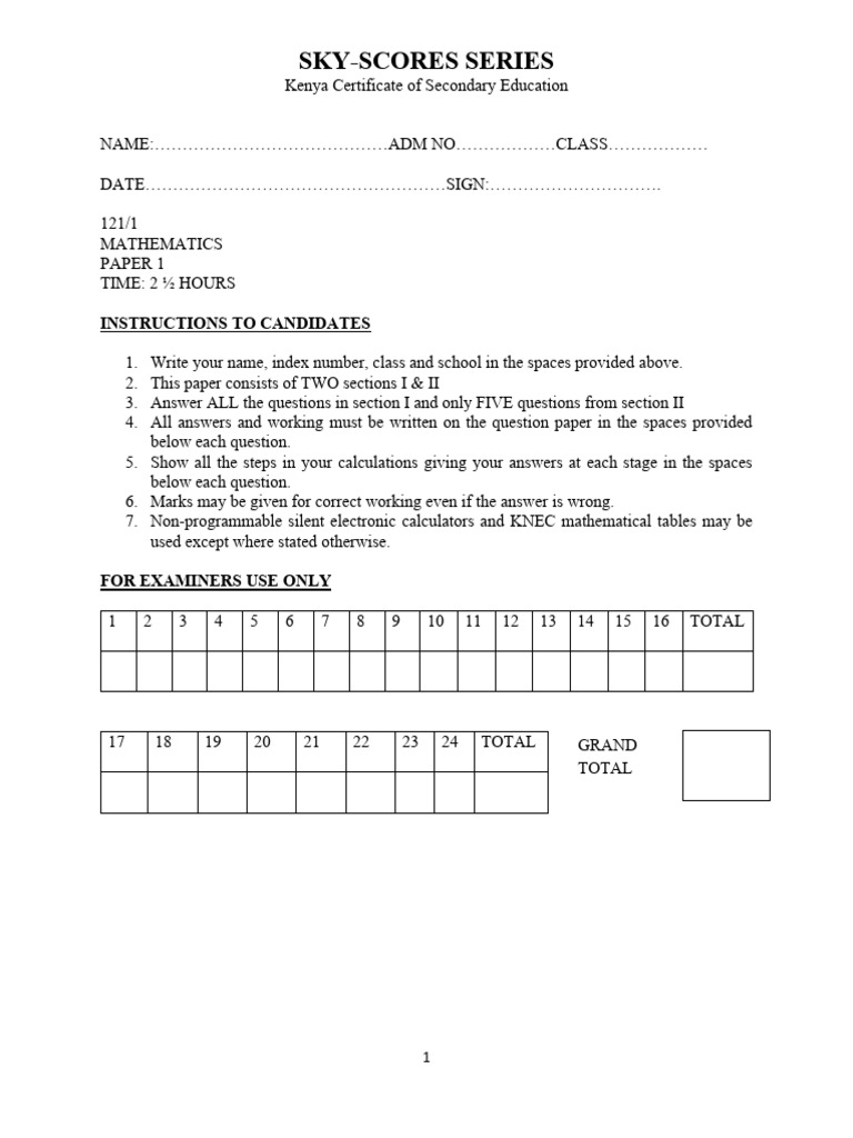 KCSE Mathematics Paper 1 Exam 2023 | PDF | Chess | Chess Theory