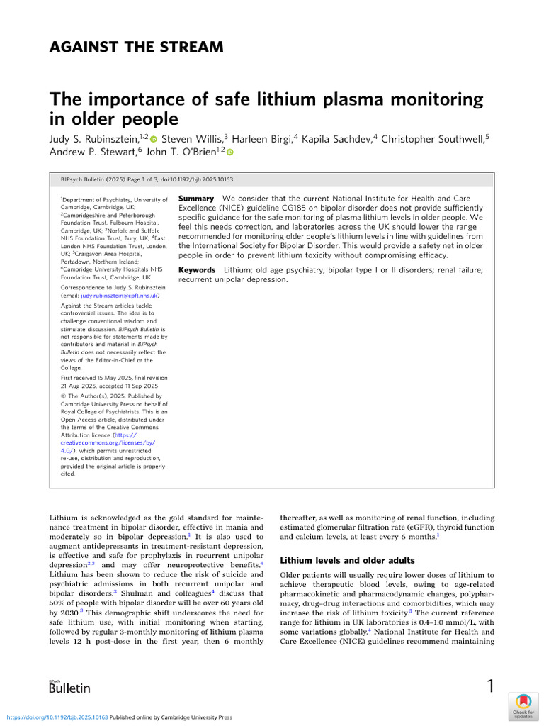 Safe Lithium Monitoring in Older Adults | PDF | Major Depressive ...