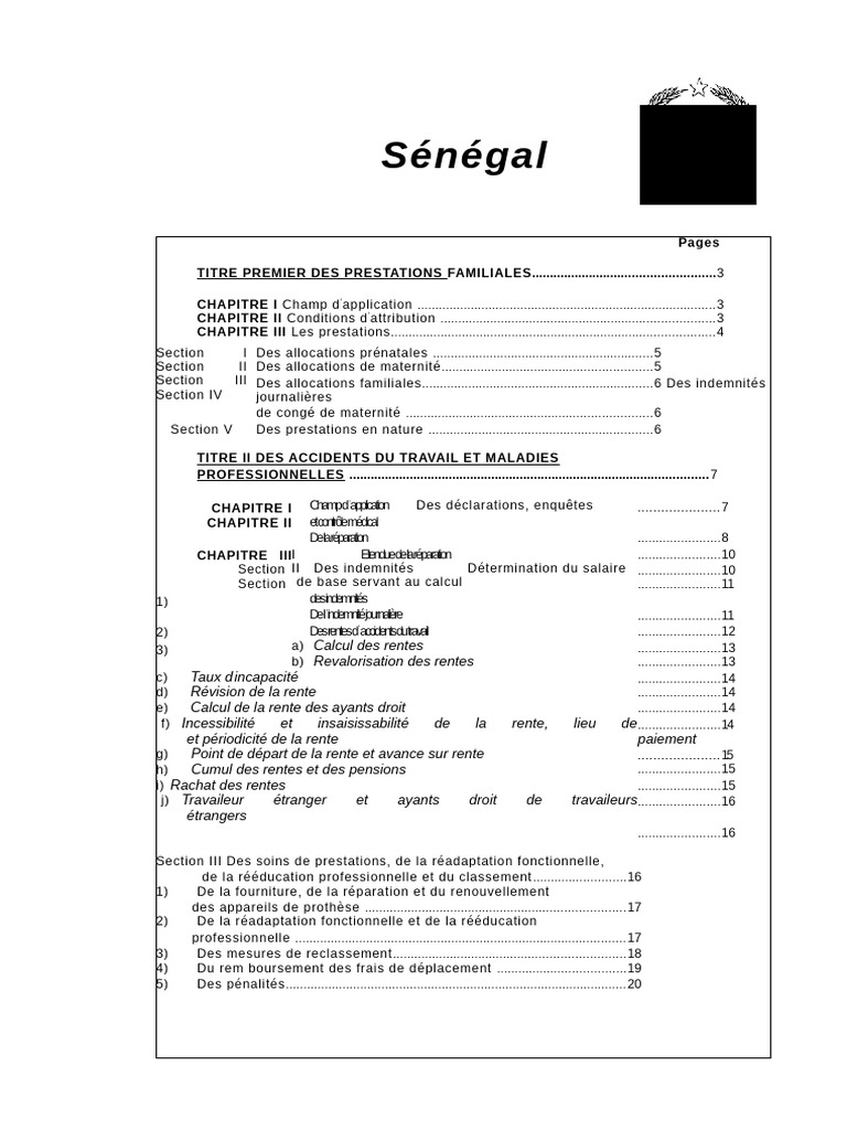 Code de la Sécurité Sociale Sénégal | PDF | Politique sociale