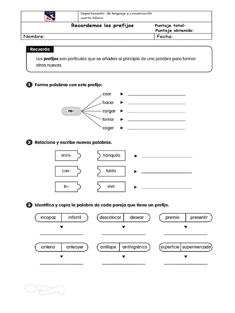 Prefijos en Lenguaje para Cuarto Básico | PDF