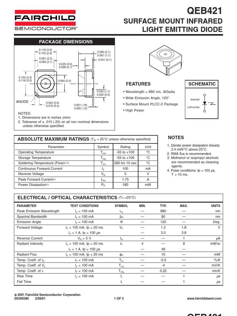 Surface Mount Infrared Light Emitting Diode: Package Dimensions | PDF ...