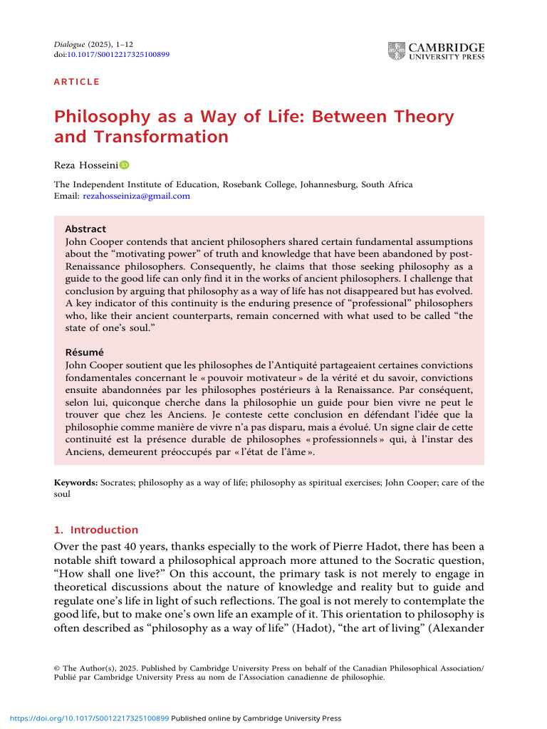 Philosophy As A Way of Life - Between Theory and Transformation | PDF ...